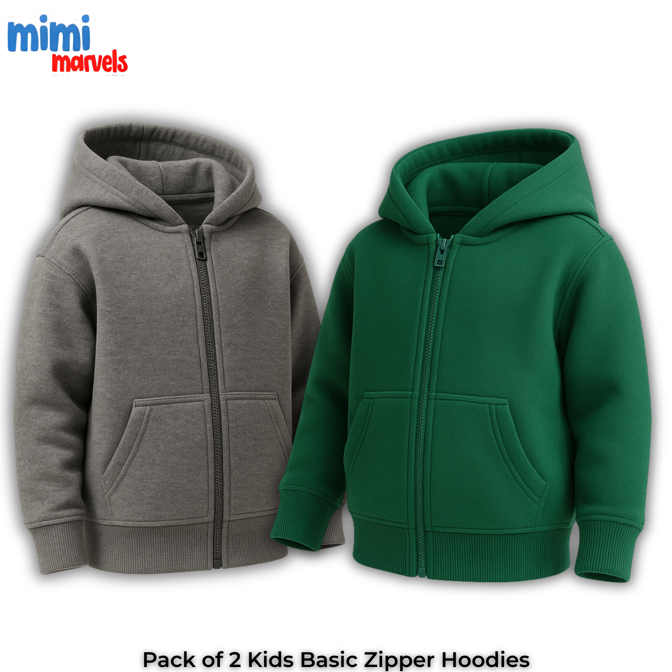 Pack of 2 Basic Zipper Hoodies for Kids | Soft Fleece Zip-Up Hoodies ...