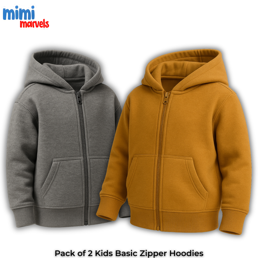 Pack of 2 Basic Zipper Hoodies for Kids | Soft Fleece Zip-Up Hoodies ...